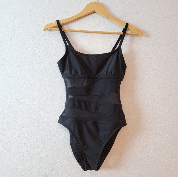 Shade & Shore | Swim | Black Sheer Mesh 9s Style One Piece Swimsuit ...